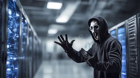 Dagerous Hacker Stealing Data Inside A Server Room Stock Illustration Illustration Of Room