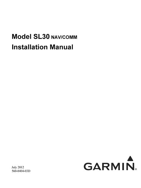 Garmin Model Sl30 Nav Comm Installation Manual 560 0404 03d