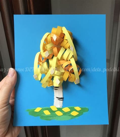 Осенняя аппликация из бумаги и пластилина Кудрявая березка Crafts
