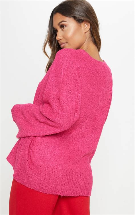 Hot Pink Oversized Fluffy Knit Jumper Prettylittlething Ca