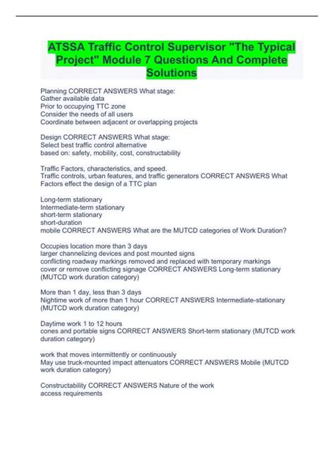 Atssa Traffic Control Supervisor The Typical Project Module 7