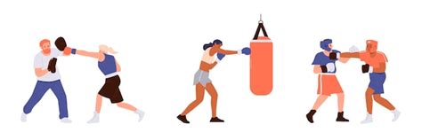 Premium Vector Set Of People Punching Box Fighting Sparring Partner