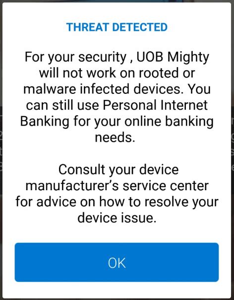 Uob Mighty Banking Mobile App Blocked On Rooted Or Malware Infected