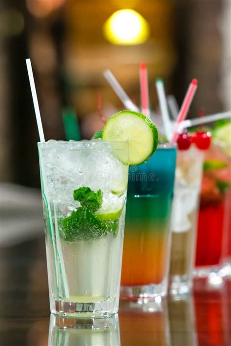 Two Fresh Mojitos Cocktail On Wooden Background Mojitos With Mint