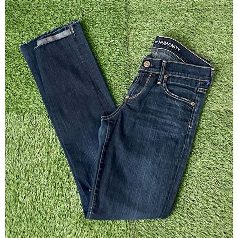 Citizens of Humanity Dark Denim Knee Slit Distressed... - Depop