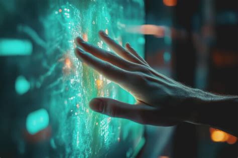 Closeup Hand Touching Digital Iot Technology Ai Chatbot Smart Device Cyber Security Premium Ai