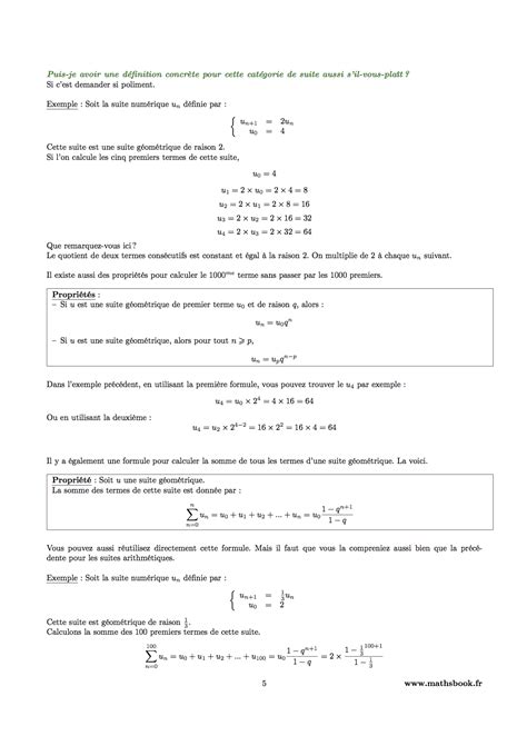 Suites numériques Cours PDF à imprimer Maths terminale S