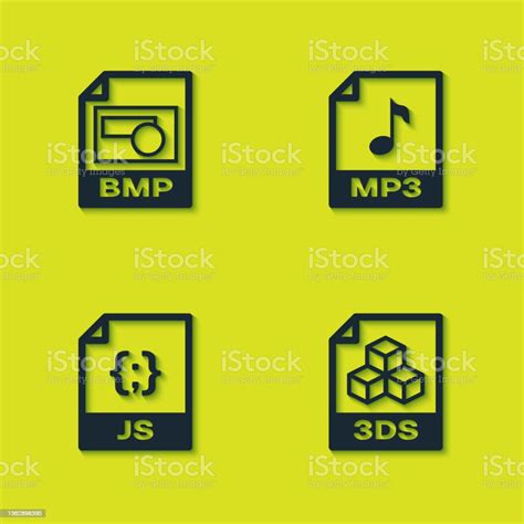Bmp 파일 문서 3ds Js 및 Mp3 아이콘을 설정합니다 벡터 가득 찬에 대한 스톡 벡터 아트 및 기타 이미지 가득 찬