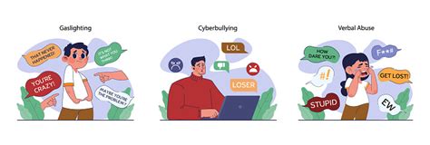 왕따 세트 다른 사람들에게 괴롭힘과 수치심을 느끼는 속상한 피해자 괴롭힘 고독 부정적인 감정 표현에 대한 스톡 벡터 아트 및
