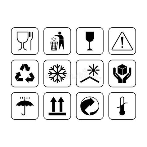 Reeks Van Het Pictogram Van Verpakkingssymbolen Voor Doos Op Witte