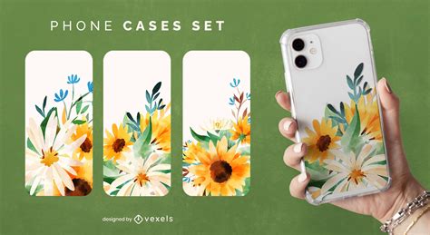 Flowers Watercolor Phone Case Set Vector Download