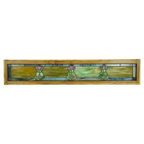 Antique English Victorian Leaded Stained Glass Window Floral Rose Pine