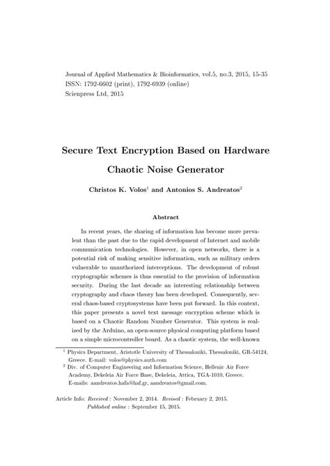 Pdf Secure Text Encryption Based On Hardware Chaotic Noise Generator