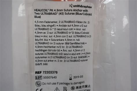 New Smith And Nephew 72203378 Healicoil Pk 45mm Suture Anchor With Two