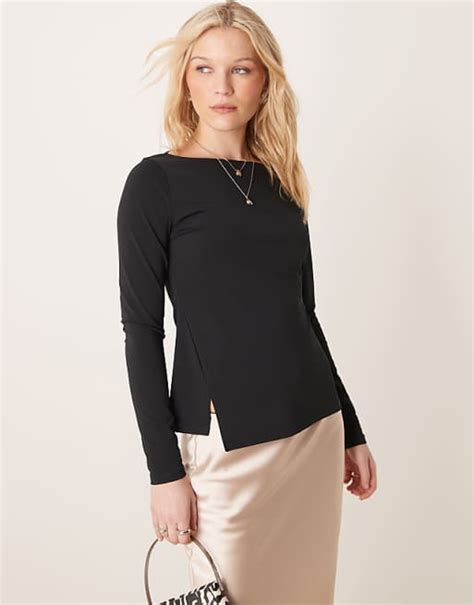 Abercrombie And Fitch Slash Neck Asymmetric Top In Black Asos
