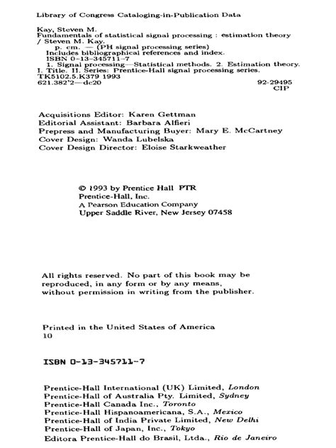 Steven M Kay Fundamentals Of Statistical Signal Processing Volume I Estimation Theory Prentice