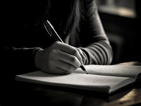Premium AI Image A Woman Writing In A Notebook With A Pen In Her Hand