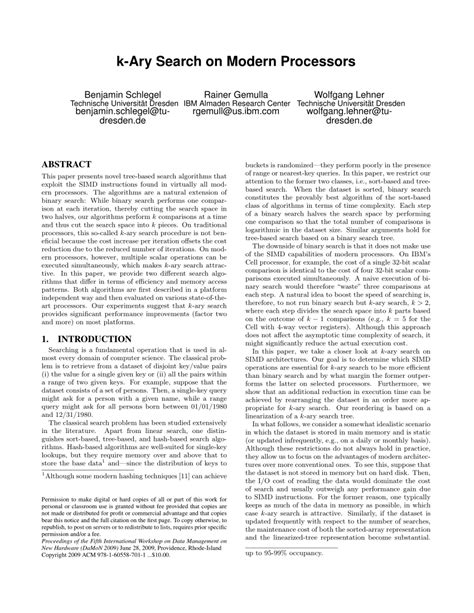 Pdf K Ary Search On Modern Processors