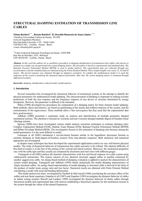 Pdf Structural Damping Estimation Of Transmission Line Cables