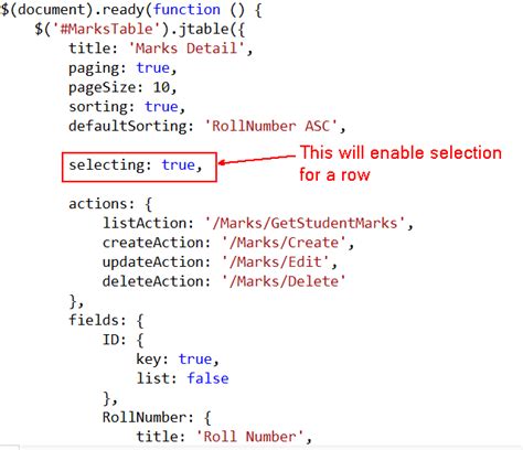 Select Multiple Rows From Jtable And Delete Using Aspnet Mvc