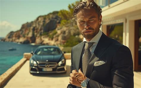 A Man In A Suit Stands In Front Of A Car Premium Ai Generated Image