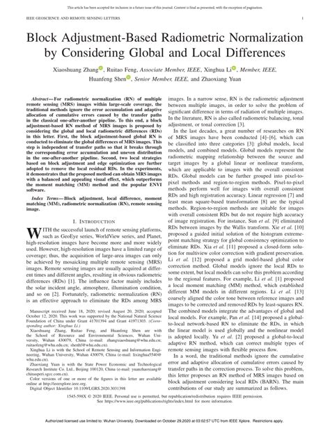 Pdf Block Adjustment Based Radiometric Normalization By Considering Global And Local Differences