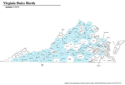 Virginia Dairy Farm Herd Distribution The Dairy Extension Program