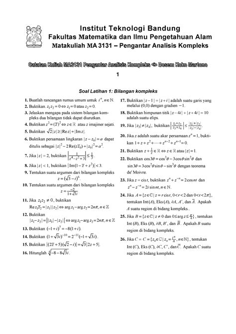Question Of Number Complex Fakultas Matematika Dan Ilmu Pengetahuan Alam Matakuliah MA
