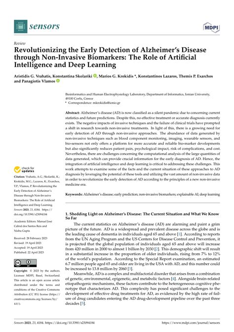 Pdf Revolutionizing The Early Detection Of Alzheimers Disease Through Non Invasive Biomarkers