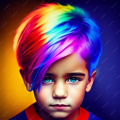 Un Enfant Avec Une Coupe De Cheveux Arc En Ciel Et Le Mot Arc En Ciel