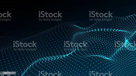 어두운 배경에 입자의 물결 기술 배경 프레젠테이션을 위한 패턴입니다 벡터 일러스트레이션 3차원 형태에 대한 스톡 벡터 아트 및