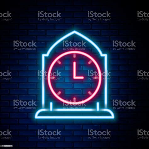 Ligne Néon Brillante Icône Dhorloge Isolée Sur Fond De Mur De Briques