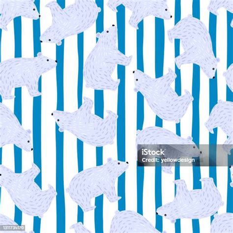 간단한 북극곰 실루엣 장식과 추상적 인 무작위 원활한 패턴 스트라이프 블루 배경 0명에 대한 스톡 벡터 아트 및 기타 이미지 0명 가능성 겨울 Istock