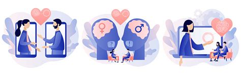 가족 심리학자 남성과 여성 심리학 심리 치료 작은 부부는 개인 상담에 정신적 문제를 결정합니다 심리적 도움 현대 플랫 만화