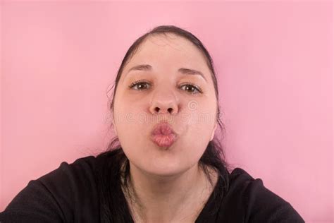 Girl Kisses The Camera Funny Stock Image Image Of Glamour Lipstick 195724319