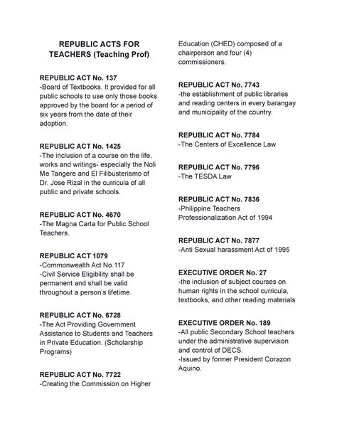 Republic ACTS FOR Teachers REPUBLIC ACTS FOR TEACHERS Teaching Prof