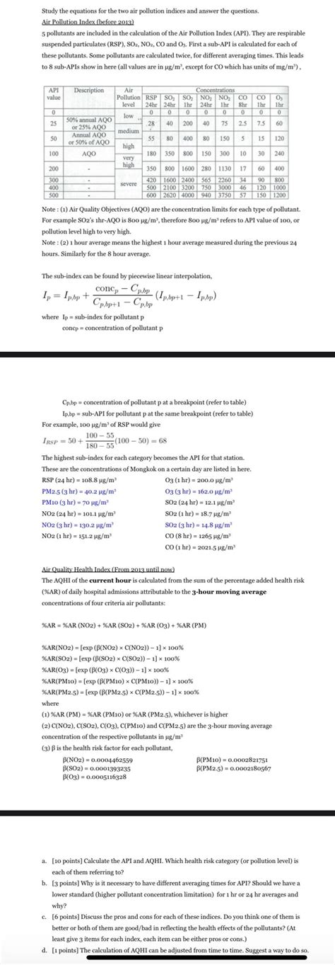 Study The Equations For The Two Air Pollution Indices Chegg Com