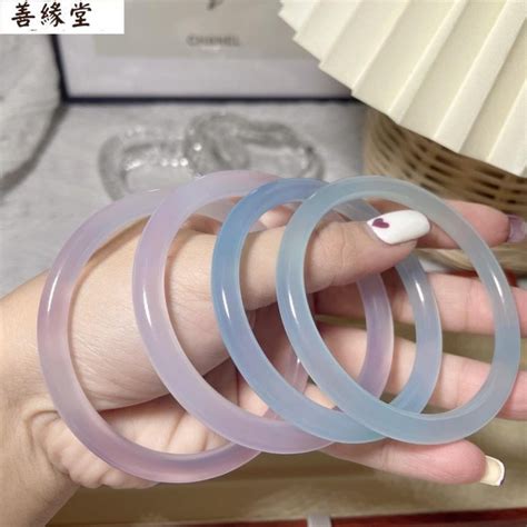 天然瑪瑙冰種天空藍玉髓細手鐲中國風美人鐲細圓條叮噹鐲藍秋玉鐲~善緣堂 Yahoo拍賣
