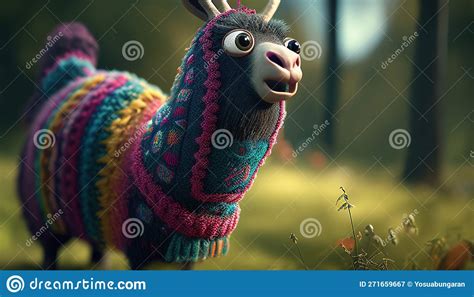 Llama Prankster Digital Art Illustration Generative Ai Stock