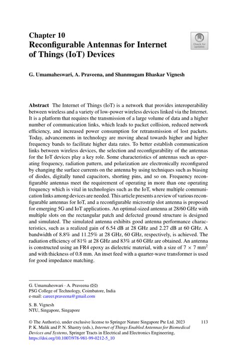 Pdf Reconfigurable Antennas For Internet Of Things Iot Devices