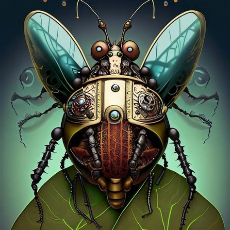 Premium Ai Image Giant Steampunk Armored Stag Beetle Macro