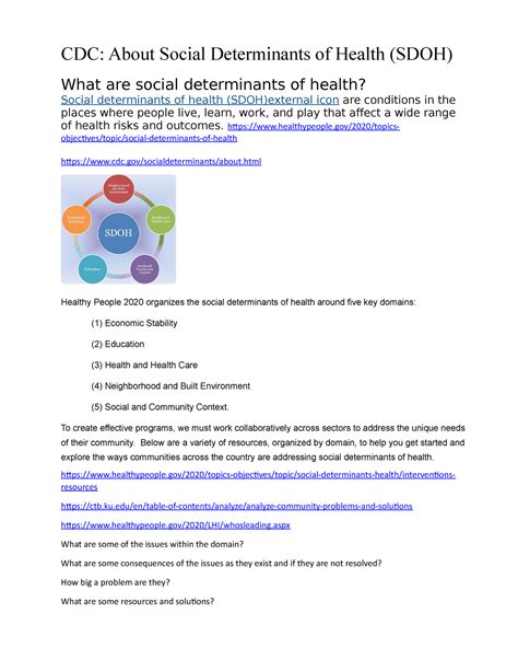 Sdoh Worksheet Social Detriments Of Health Cdc About Social Determinants Of Health Sdoh
