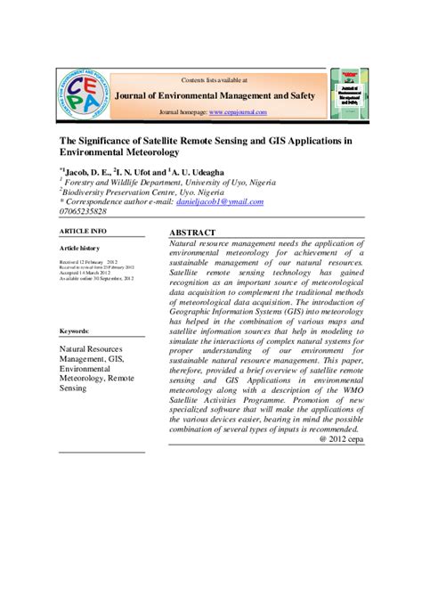 Pdf The Significance Of Satellite Remote Sensing And Gis Applications In Environmental Meteorology