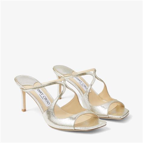 Jimmy Choo Anise 75 Champagne Glitter Leather Mules Polo Avenue