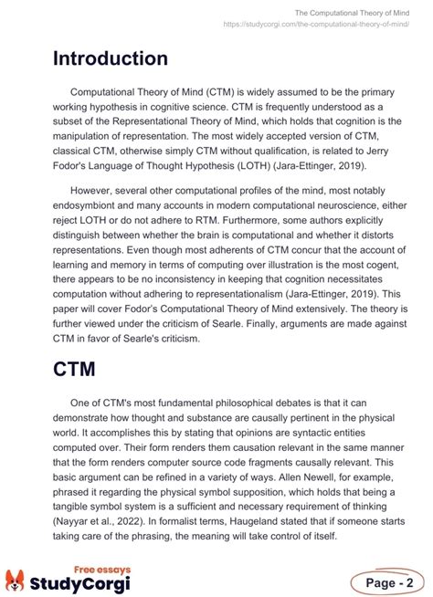 The Computational Theory Of Mind Free Essay Example