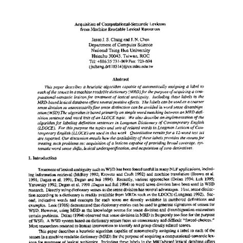 Acquisition Of Computational Semantic Lexicons From Machine Readable Lexical Resources Acl