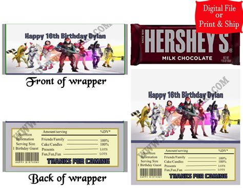 12 Personalized Fortnite Candy Hershey Bar Wrappers Party Favors Wsil