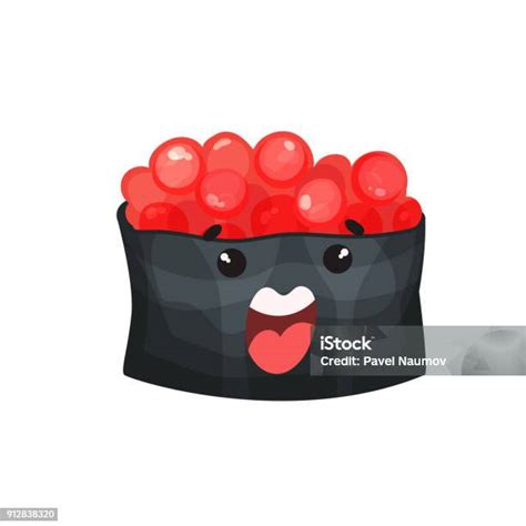 캐 비어와 함께 귀여운 롤 문자 재미 있은 얼굴 만화 벡터 일러스트 레이 션와이 쿠라 군함 초밥 건강한 생활방식에 대한 스톡 벡터 아트 및 기타 이미지 Istock