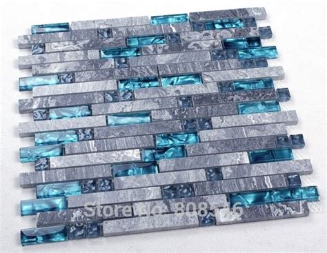 Grey Marble Stone Sea Blue Glass Mosaic Tile