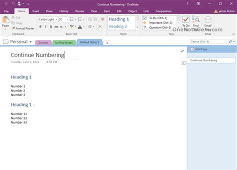 EXE How To Continuously Number 2 Separated Numbering Lists In OneNote